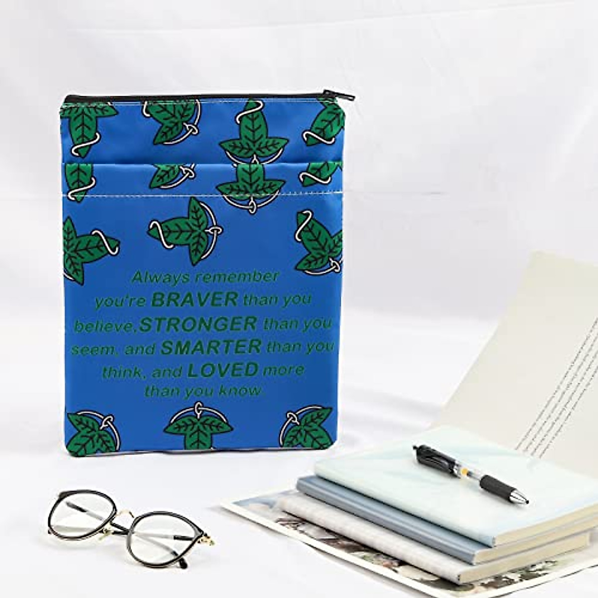 WSNANG Rings Movie Inspired Gift Elven Green Leaf Movie Book Sleeve with Zipper Movie Merchandise Book Protector Gift for Fans (Rings Always BS)