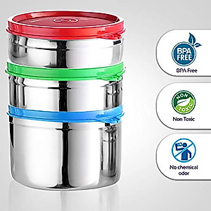 Signoraware Stainless Steel Containers Set | Eco Friendly Storage Canisters | Modern Airtight Keeper for Tea, Sugar, Snacks, Condiments, Flour, Coffee, Leftovers | 3 Pack (Combo size pack)