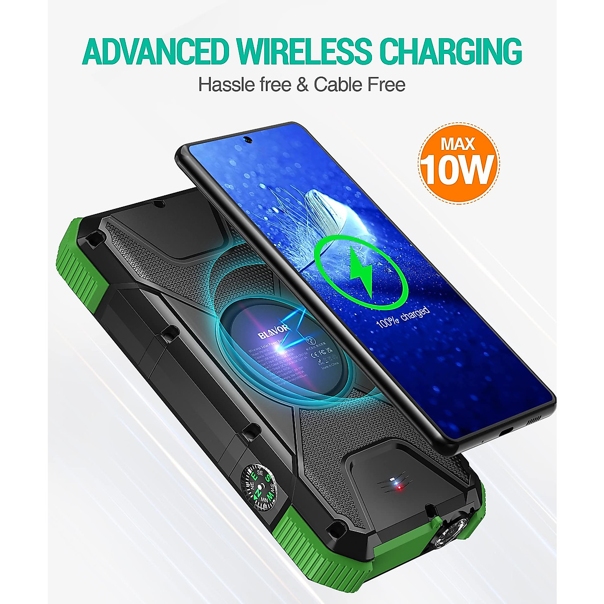 20,000mAh PD Solar Charger Foldable-Orange Plus 20,000mAh 18W Solar Charger 10W Wireless Power Bank-Dark Green