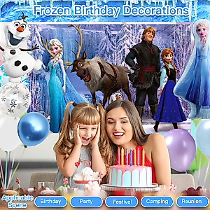 Frozen Birthday Decorations, Frozen Birthday Party Supplies Balloons Party Decoration, Princess Happy Birthday Decoration with Frozen Backdrop Confetti Balloons Frozen Banner Frozen Balloons for Girl