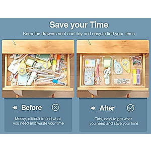 Puroma 31Pcs Drawer Organizer Set 5-size Versatile Vanity and Bathroom Drawer Organizers, Clear Plastic Desk Drawer Organizer Trays and Customize Layout Storage Bins for Makeup Kitchen Office (Clear)