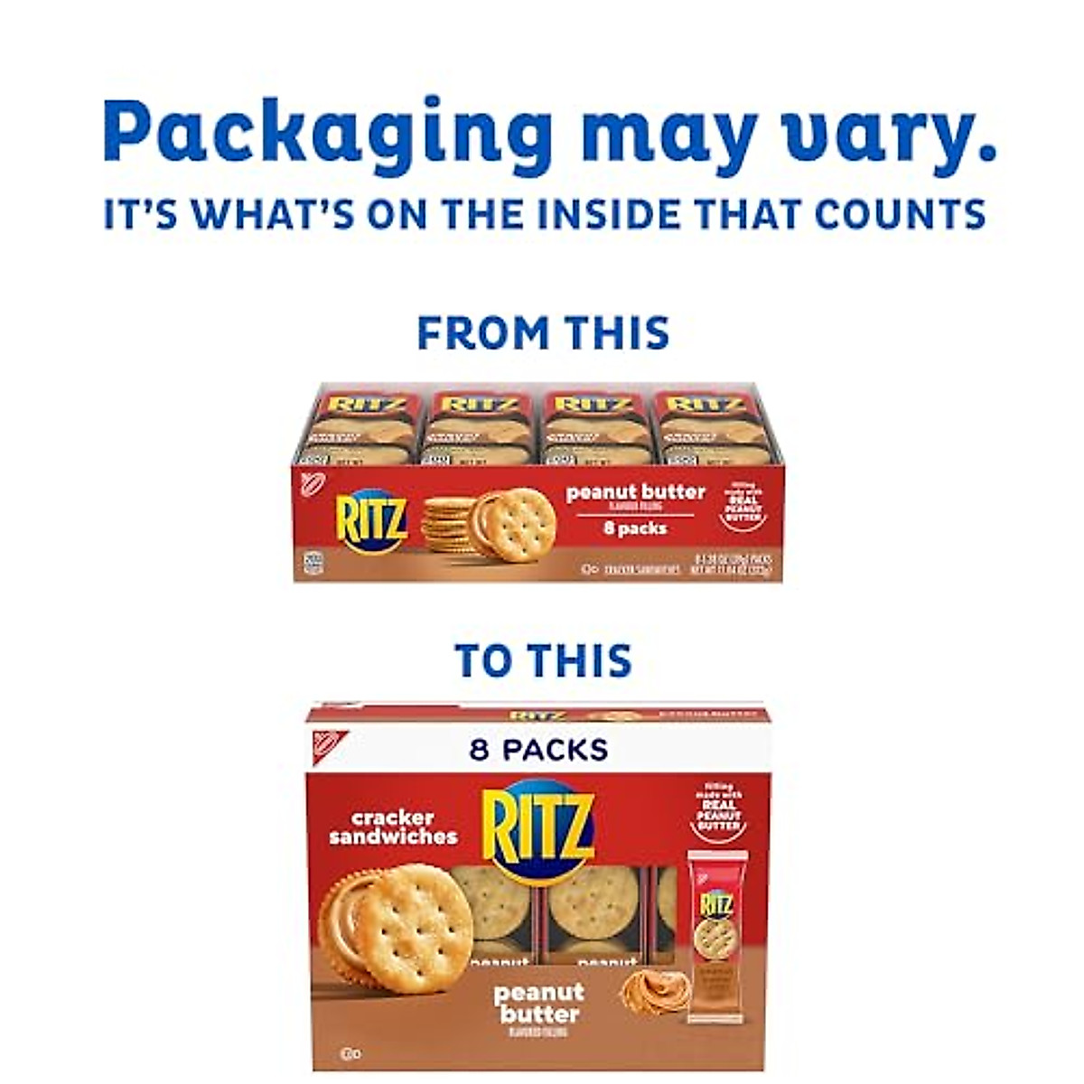 RITZ Peanut Butter Sandwich Crackers, 48 Snack Packs (6 Boxes, 8 Crackers Per Pack)