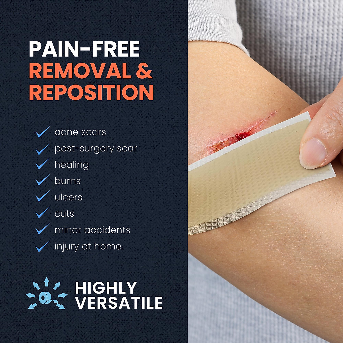 MEDPRIDE Easy-Tear Silicone Gel Tape Roll-1.5 Inch x 1.6 Yards- Medical Grade Wound Dressing, Sticky Bandage, Water + Shower-proof- Latex-Free, Adhesive, Soft + Flexible, Pain-Free Removal + Switching