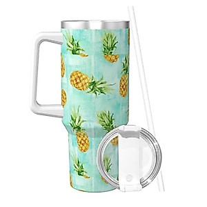 HULIBIN Green pineapple. Print Double Deck Stainless Steel Travel Coffee Cup With Lid 40 Oz Ice Bully Cup
