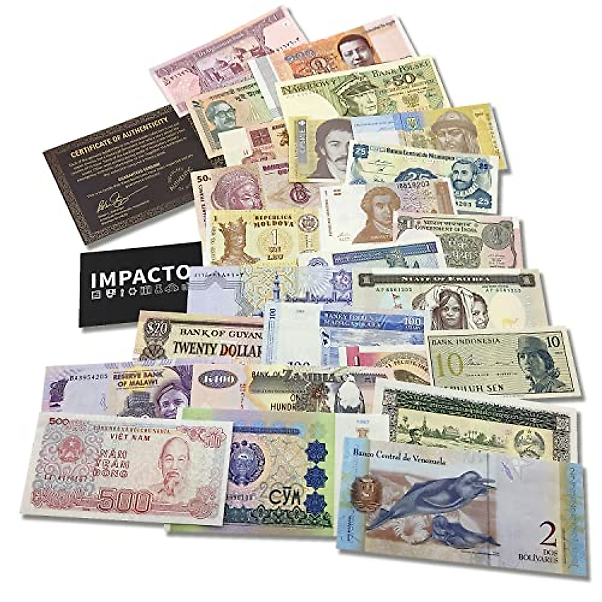 Foreign Currency - 25 World Banknotes from 25 Different Countries - Collectible Paper Currency - Old Currency Bills - Money Collection for Collectors (COA Included)