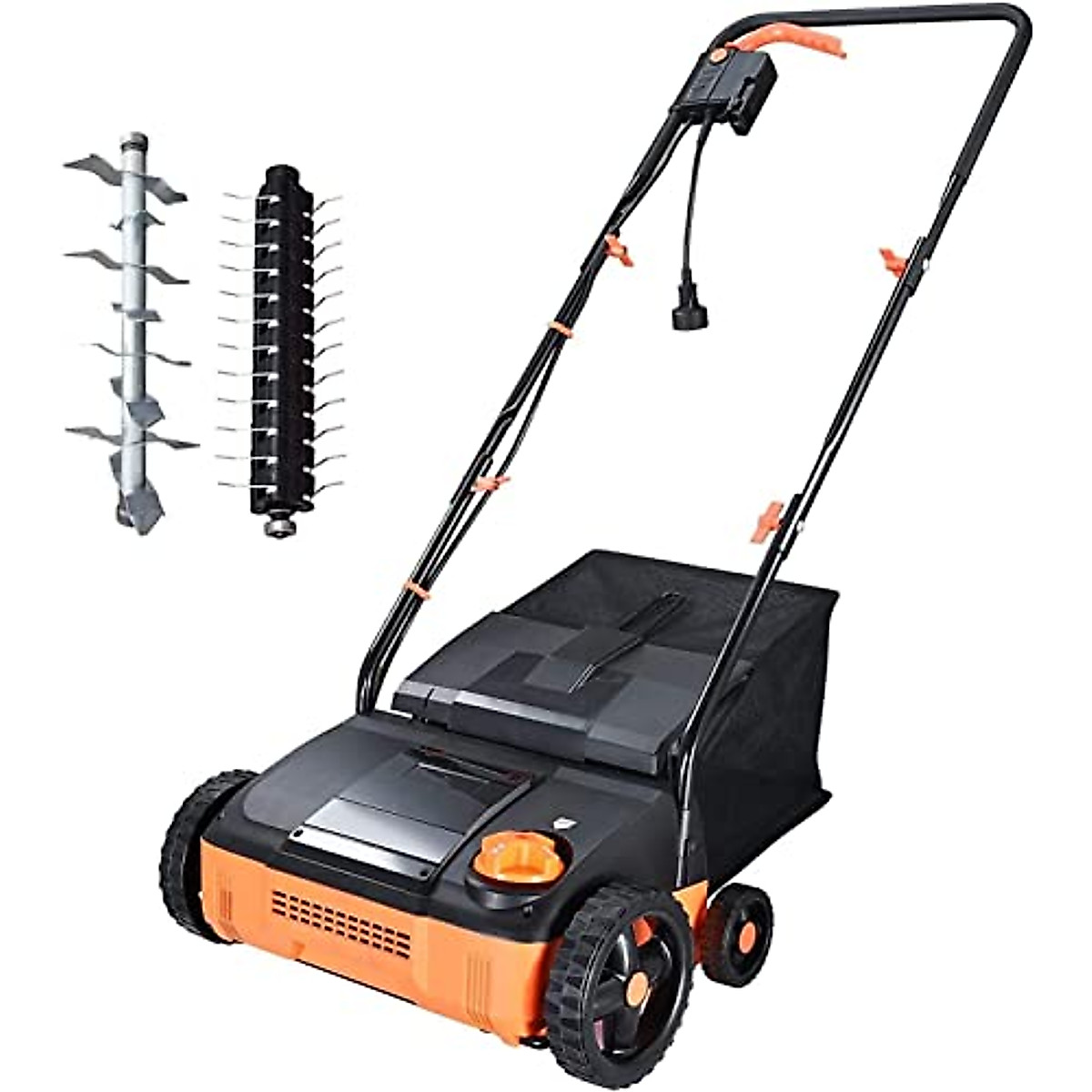 Lawn Dethatcher & Scarifier, 12 Inch Working Width, 11 Amp Electric Lawn Dethatcher with a Replacement Raking, 4 Central Adjustable Heights, Tool-Free Assembly, 8 Gallon Grass Collection Bag