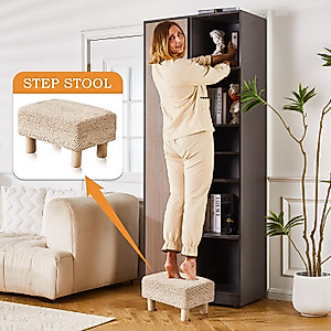 Cpintltr Foot Stool Ottoman Rectangular Footrest Pouf Ottomans Natural Seagrass Footstool with Wooden Legs Hand Weave Step Stool for Living Room Bedroom Entryway Natural White