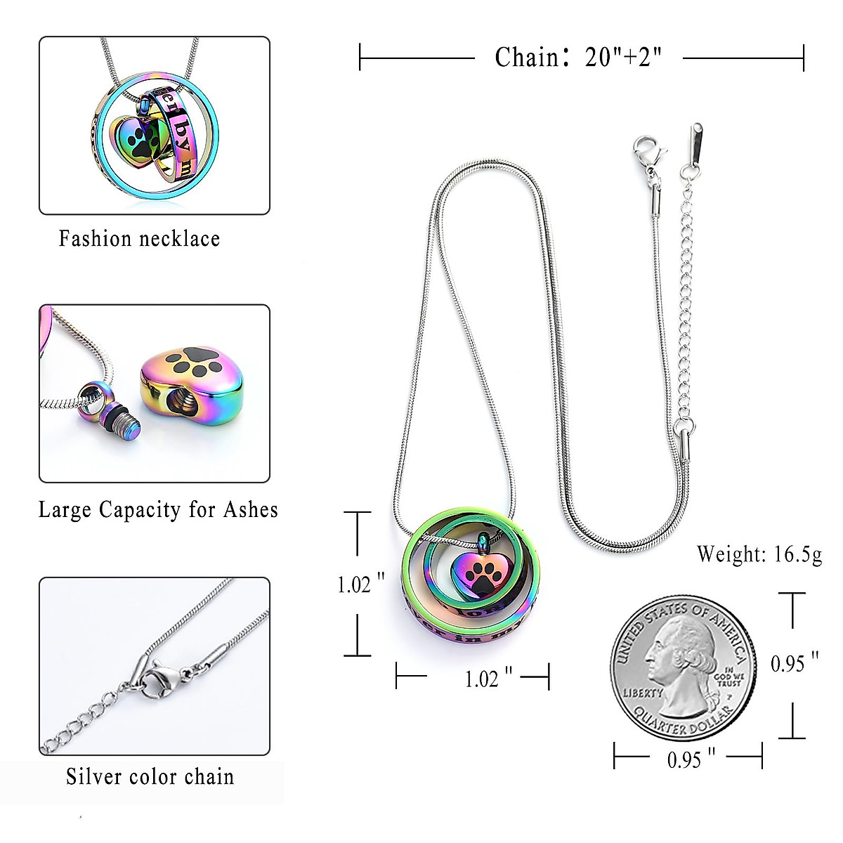 memorial jewelry Forever in My Heart,No Longer by My Side Pet Cremation Jewelry for Ashes of Dog/Cat Funeral Keepsake Urn Necklace Paw Print Memorial Necklace