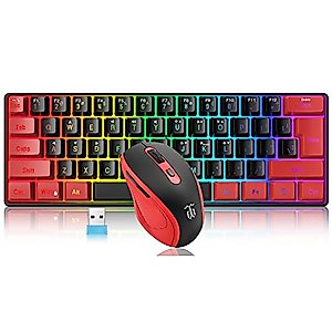 Snpurdiri 2.4G Wireless Gaming Keyboard and Mouse Combo, Include Mini 60% Merchanical Feel Keyboard, Ergonomic Vertical Feel Small Wireless Mouse(Red and Black)