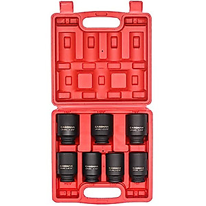CASOMAN 1/2-Inch Drive Deep Spindle Axle Nut Impact Socket Set, Inch, Cr-Mo, 6-Point, 1-3/8-Inch - 1-3/4-Inch, 7 Piece Axle Socket Set