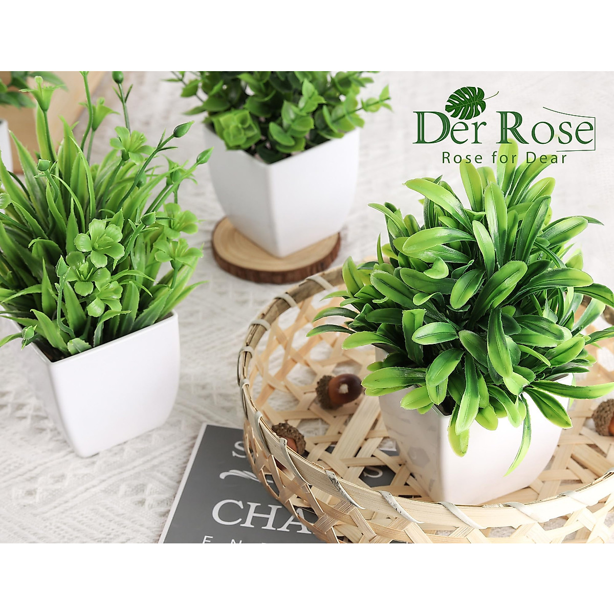 Der Rose 6 Pack Fake Plants Mini Artificial Plants for Home Office Farmhouse Bathroom Shelf Decor Indoor