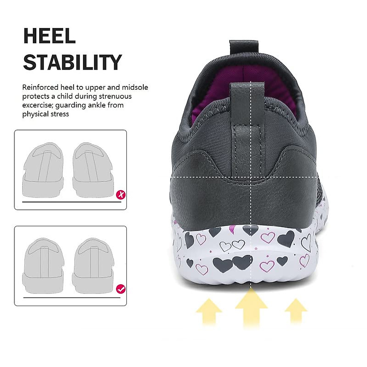 GEERX CARA Girls Slip On Athletic Sneaker Lightweight Sport Walking Running Tennis Shoe (Toddler/Little Kid/Big Kid) Grey Purple Rainbow Size 2