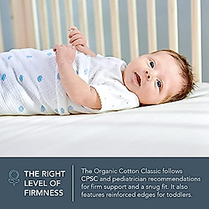 Naturepedic Organic Lightweight Classic Crib Mattress, 2-Stage Natural Mattress for Baby and Toddler Bed, Non-Toxic, 52" x 28"
