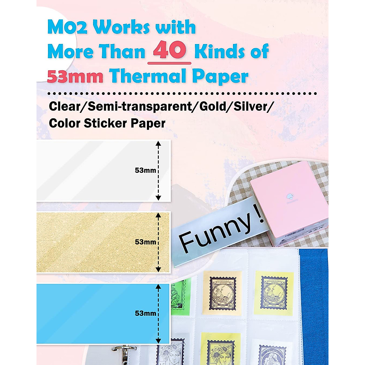 Phomemo-M02 Mini Pocket Printer- Bluetooth Wireless Thermal Portable Photo Printer, for Fun, Retro-Style Photos, Life Assistant, Good Gift, Pink