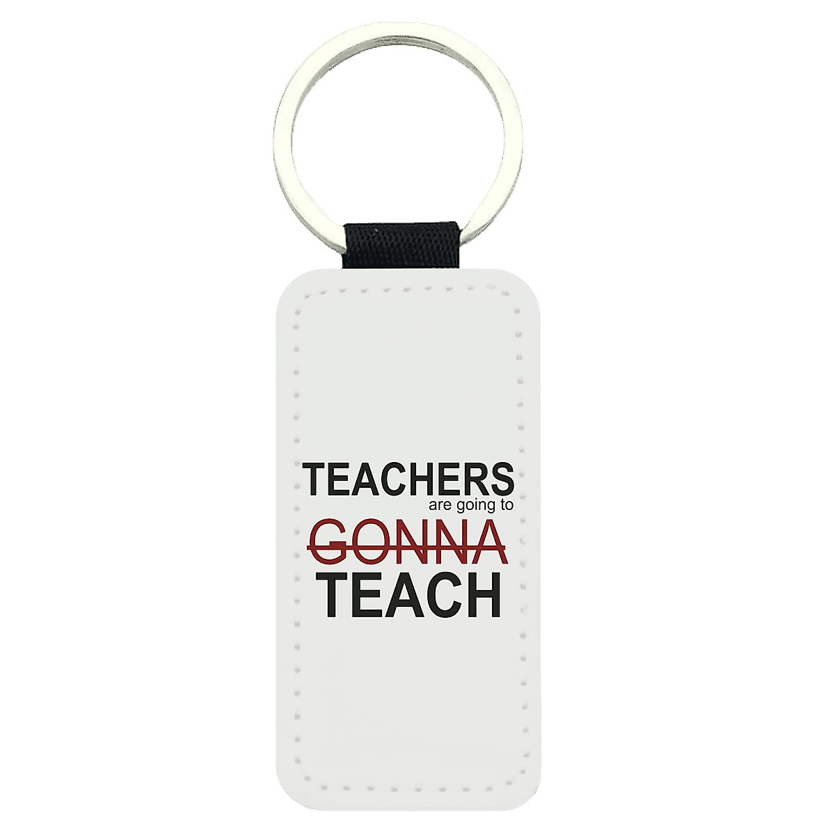DistinctInk Vegan Leather Keychain Key Tag Key Ring - 3" x 1.5" rectangle - Black Glitter Back - Teachers Gonna Teach
