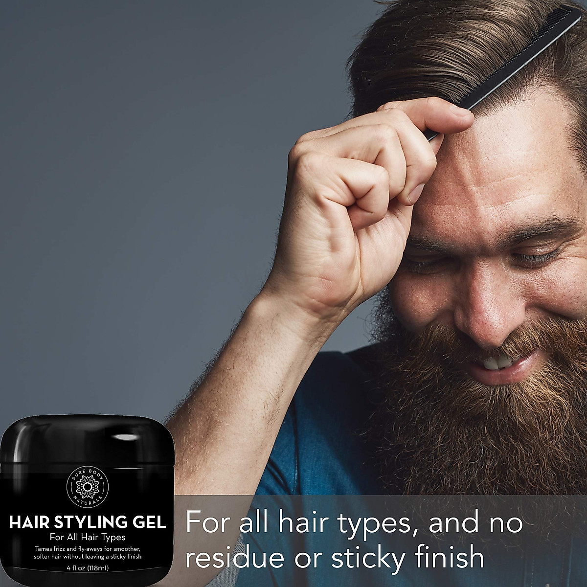 Pure Body Naturals Hair Gel for Men, Natural Ingredients with Hydrating Aloe For Firm, Healthy Hair, 4 Fl Oz