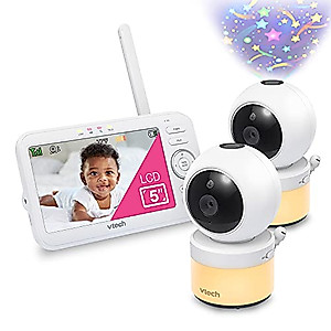 VTech [Upgraded] VM5463-2 Video Baby Monitor 5" LCD with 2 Cameras, Battery 12 Hrs, Pan Tilt Zoom, Color Night Light, Glow On The Ceiling Projection, Two-Way Talk