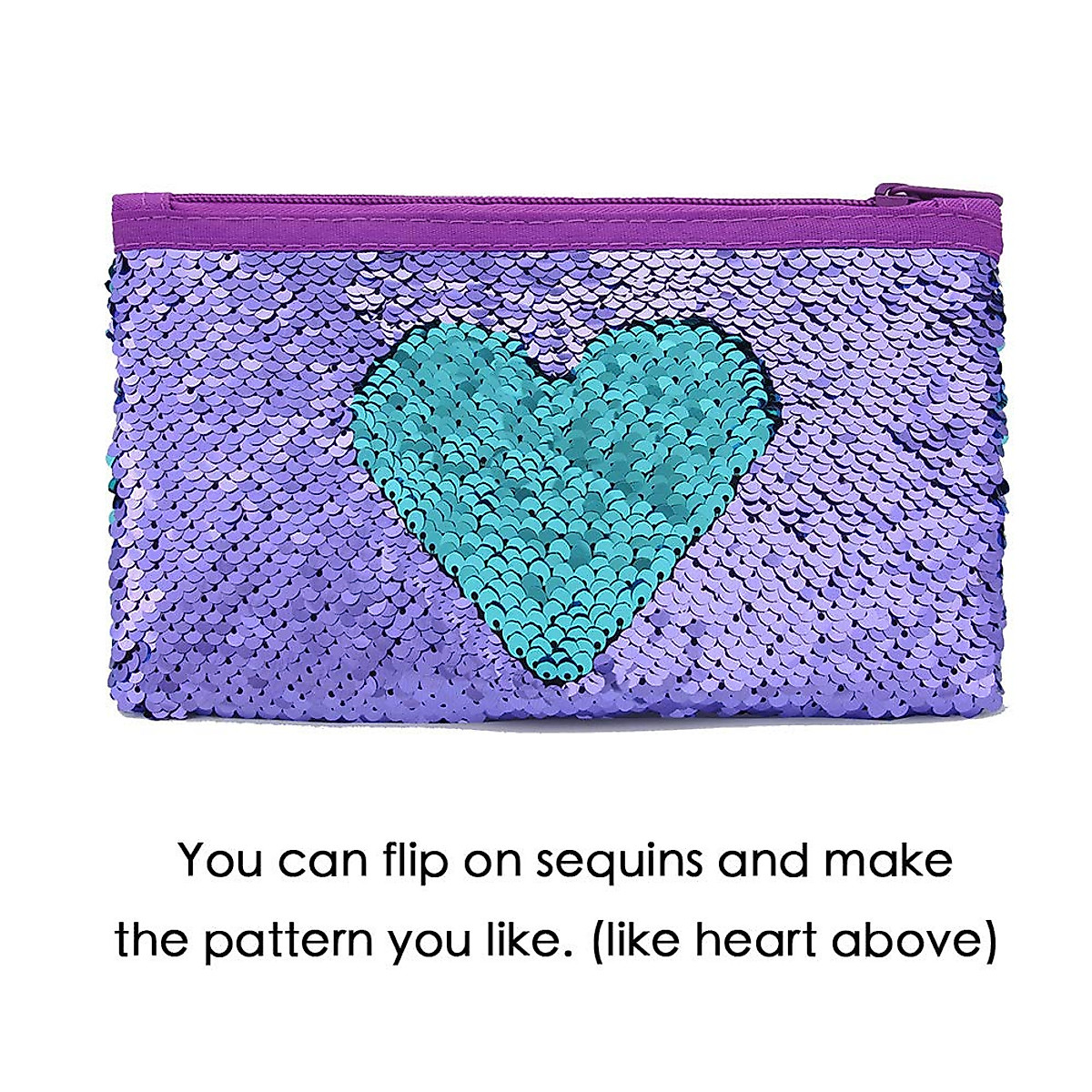 Cute Kids Pencil Case Glitter Reversible Sequin Pen Pencil Pouch for Girls Cosmetic Makeup Organizer Bag Purse for Women (Purple)