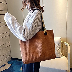 fun young Womens Brown Corduroy Shoulder Tote Bag With Zipper