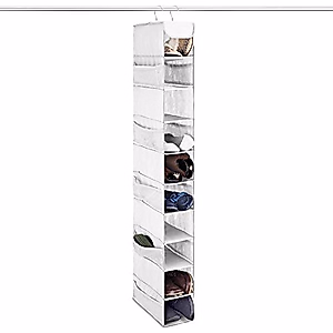 ZOBER 10-Shelf Hanging Shoe Organizer (2 Pack) Hanging Closet Shoe Organizer with Side Mesh Pockets, Space Saving Shoe Holder & Storage, Closet Organizer Great for Shoes, Purses, Handbags Etc. (White)