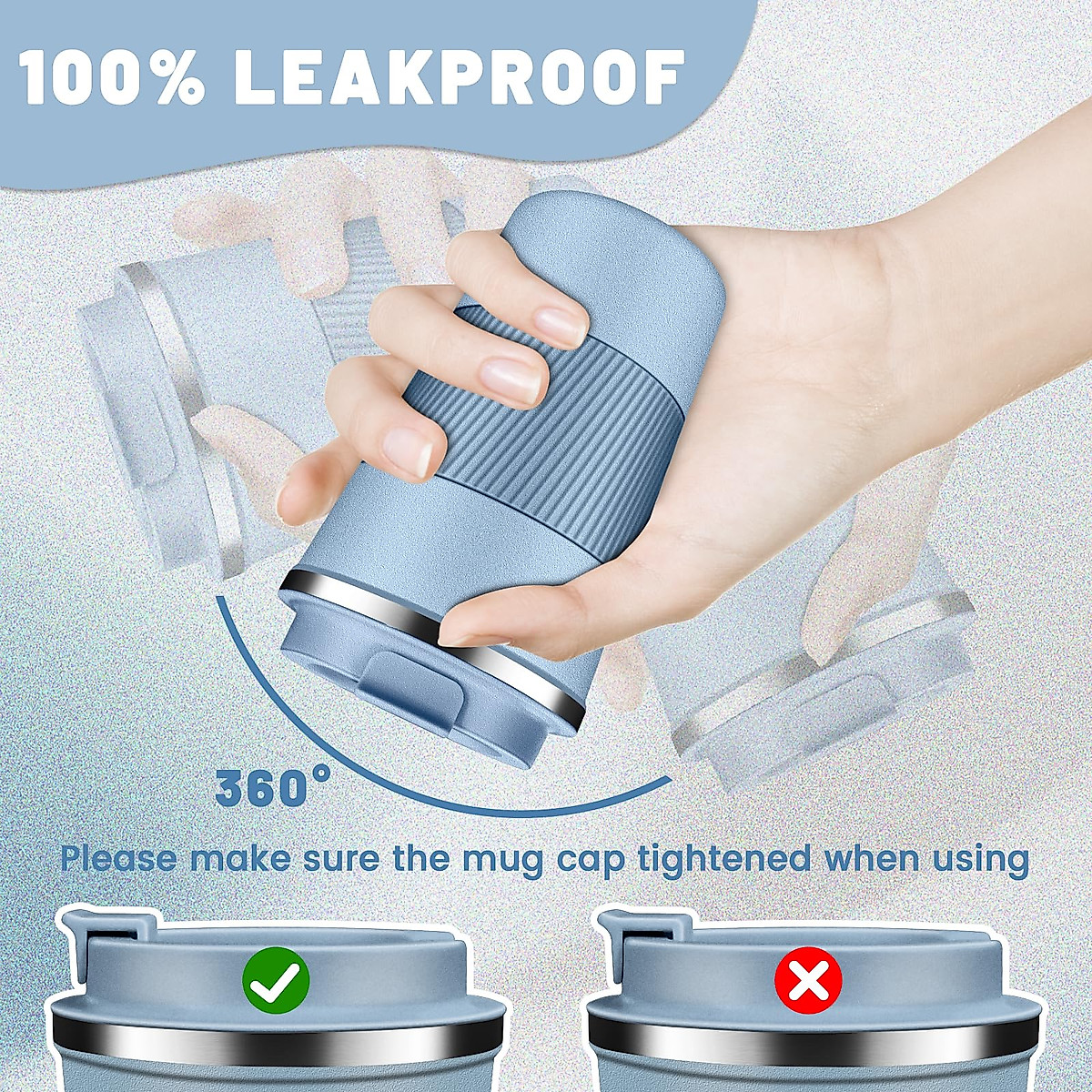 Insulated Coffee Tumblers with Flip Lid 12oz / 17oz, Stainless Steel Travel Coffee Mug Leak Proof, Vacuum Insulated Coffee Mug Thermos Cup, Keeps Cold and Hot for Coffee Tea