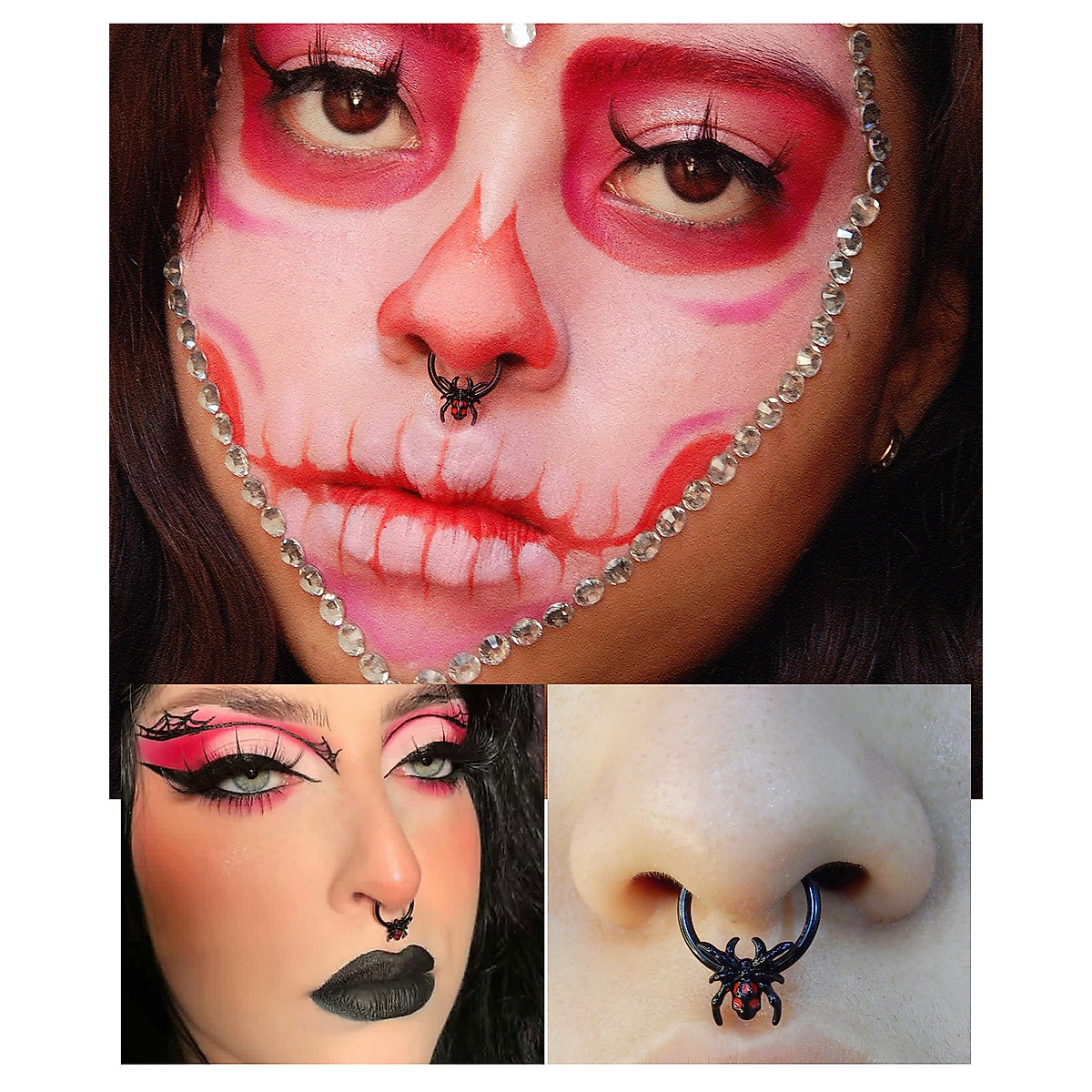 Jewseen 16G Septum Ring Black Spider Septum Jewelry Septum Piercing Hinged Segment Ring Nose Ring Hoop Daith Earring Cartilage Earring Hoop for Women Men Septum Clicker for Halloween