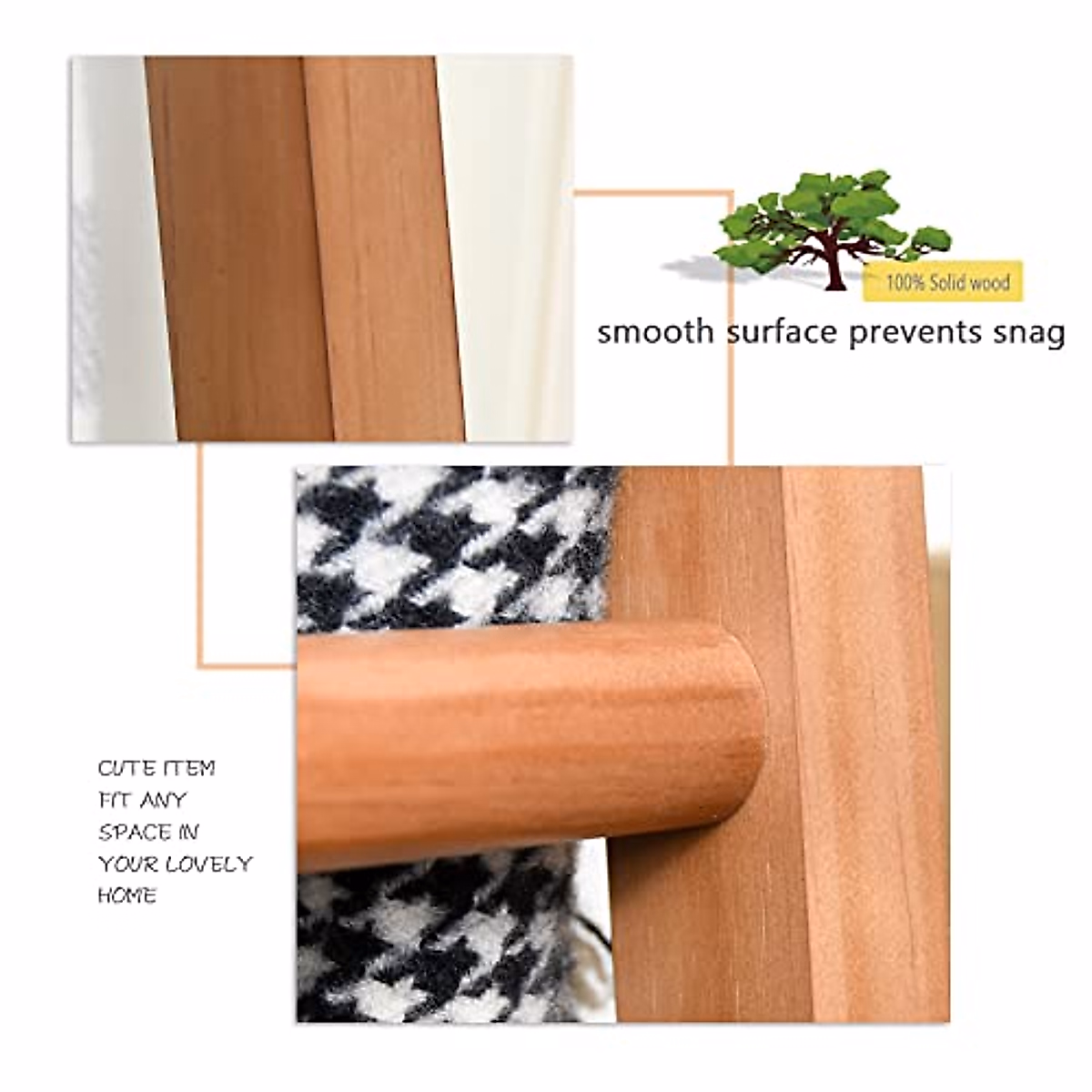 FUIN 6ft Wooden Blanket Ladder Farmhouse Decorative Wall Leaning Rack Holder Display Throw Quilt Rustic Towel Ladder for Bathroom, Light Brown