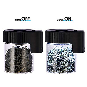 GORDON Magnifying Viewing Jar With LED Light, Transparent Light-Up Glass Storage Stash Jar With Mag Lid, Airtight, Smell Proof (Black)