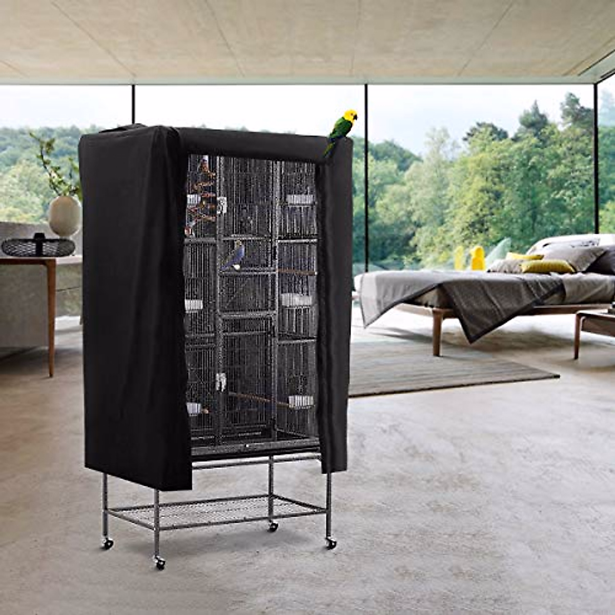 POPETPOP Universal Bird Parrot Cage Cover Washable Good Night Birdcage Cover (Black)