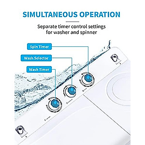 Bonnlo 26lbs Portable Washing Machine, Compact Mini Twin Tub Washer with 18LBS Washer & 8LBS Spin for Apartment, Dorms, RVs, Camping and More (White)