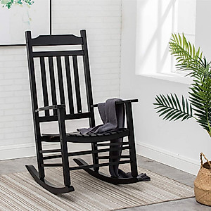 BplusZ KD-30B Wooden Rocking Chair Outdoor Rocker for Porch Patio Lawn Indoor Classic Arm Chairs Black,1 Chair