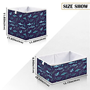 DOMIKING Little Shark Vector Collapsible Fabric Storage Cubes Bins with Handles Square Closet Organizer Waterproof Lining for Home Office Bedroom 11.02x11.02x11.02 Inches