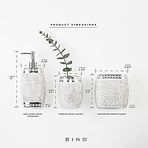 BINO Bathroom Accessories Set - Grey | Soap Dispenser | Toothbrush Holder | Tumbler | 3-Piece Bathroom Organizer Countertop Set | Bathroom Decor | Home Decor | Bathroom Set