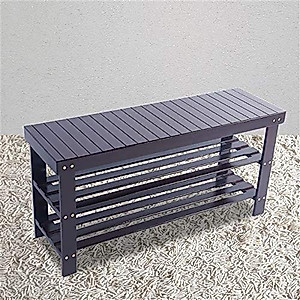 3-Tier Shoe Rack Bench, Shoe Organizer with Seat, Bamboo Table with Shoe Storage, Entryway Shoes Storage Shelf Organizer for Front Door Bathroom Hallway Bedroom Living Room