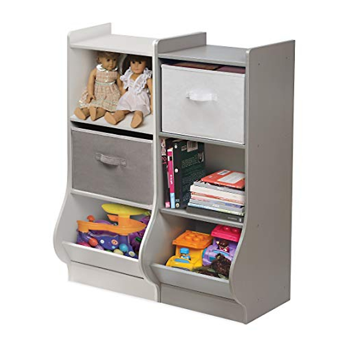 Badger Basket Kid's Upright Toy and Book Storage Nook with Reversible Fabric Basket - Woodgrain Gray