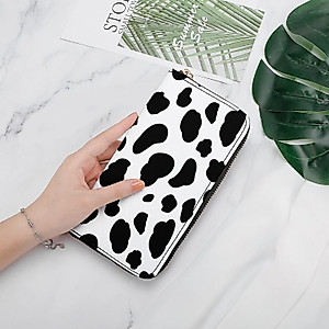Qwalnely Cow Print Wallet PU Leather Purse Phone Credit Card Storage Purse for Women Adults