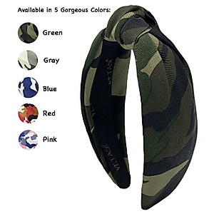 YETASI Headbands for Women Knotted Headband for Women Green Camo is Chic. Top Knot Headband Designer is Unique. Fashion Headbands with Knot Head band