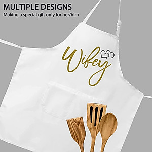 POFULL Wifey Apron Kitchen Bridal Shower Gift Wedding Gift Wifey Kitchen Gift (Wifey Apron)
