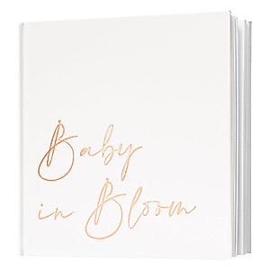 Calculs Baby in Bloom Picture Book Polaroid Baby Shower Guest Book Babies Scrapbook, White Cover, Rose Gold Foil Stamping, Blank White Pages