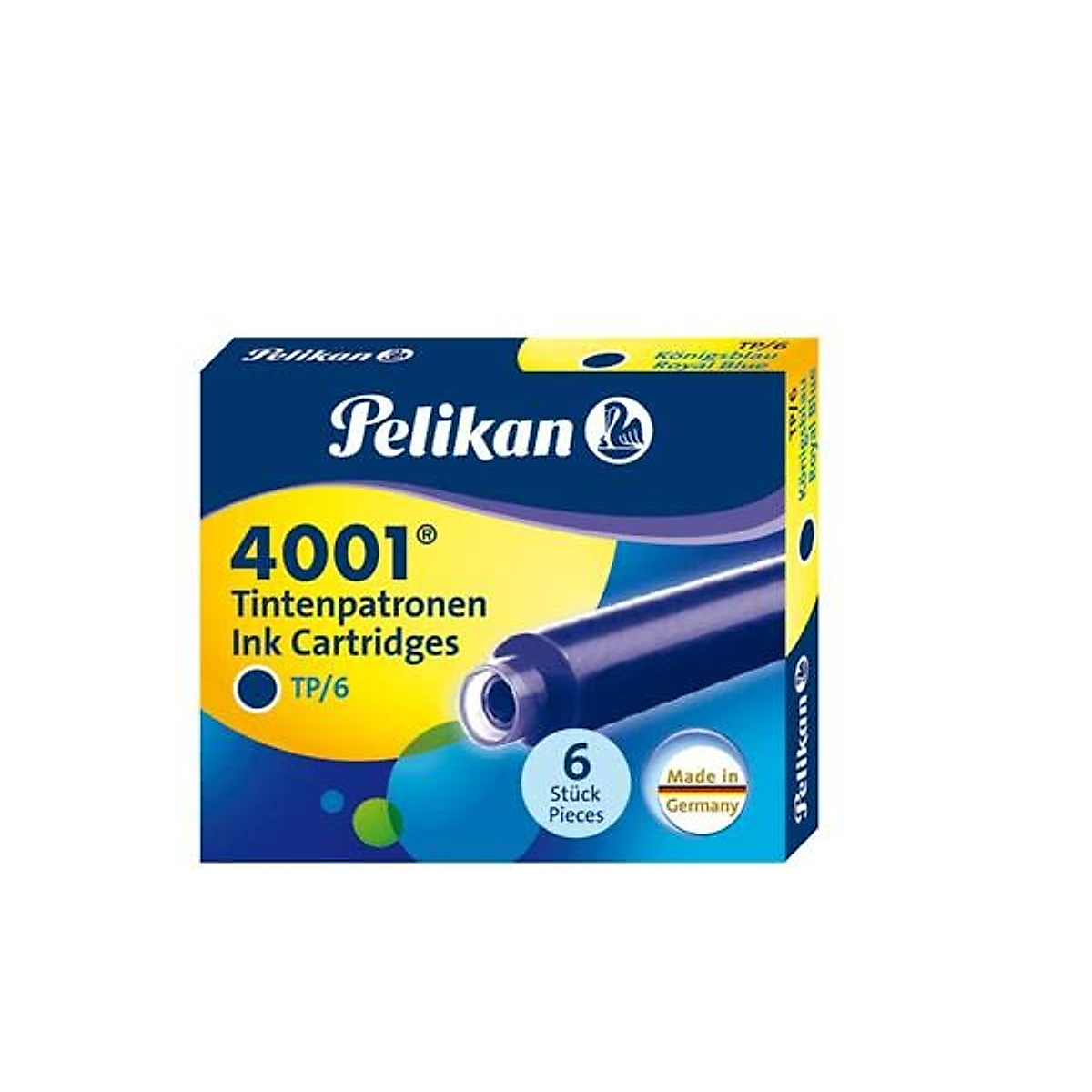 Pelikan 4001 TP/6 Ink Cartridges for Fountain Pens, Royal Blue, 0.8ml, 6 Pack (301176)