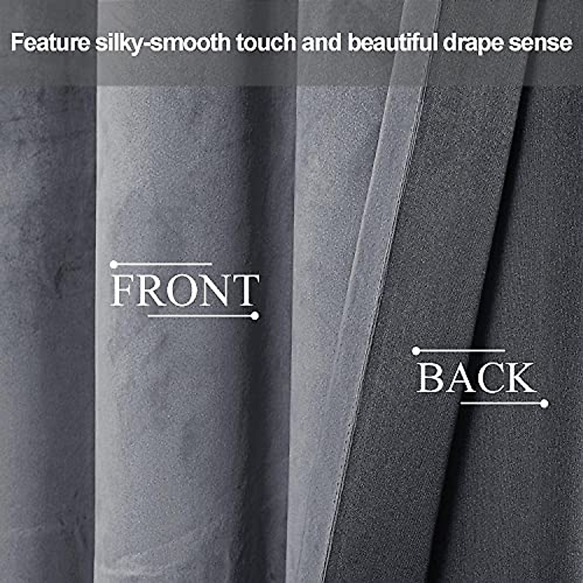 JIUZHEN Grey Velvet Curtains 96 inches for Living Room - Thermal Insualted Room Darkening Grommet Thick Velvet Window Drapes for Bedroom/Dining, Set of 2 with Tiebacks, W52 x L96