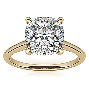 10K Solid Yellow Gold Handmade Engagement Rings, 3 CT Cushion Cut Moissanite Diamond Solitaire Wedding/Bridal Rings for Her/Women, Minimalist Ring Anniversary Ring For Gift (4.5)
