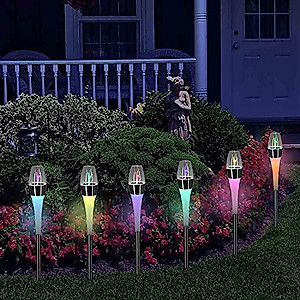 pearlstar Solar Lights Outdoor Color Changing LED Garden Pathway Lights Landscape Lighting Waterproof for Path Lawn Patio Yard Walkway Driveway(6pack)