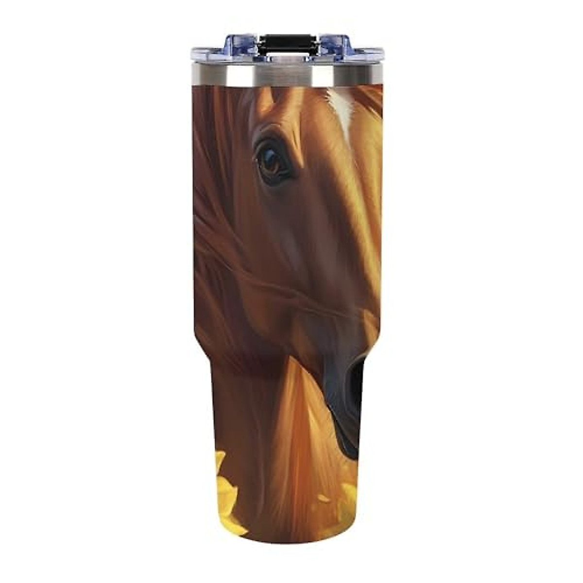 Brown Horse with Sunflowers Insulated Tumblers with Handle Stainless Steel Coffee Mug Funny Travel Cup with Lid Straw 40oz