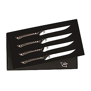 Shun DMS0430 Cutlery Shima Set-5", 4 Piece, Razor-Sharp Meat Slicing Knife, Keeps Juices in Steak and Preserves Flavor, Handcrafted Japanese Kitchen Knives, Small, Silver