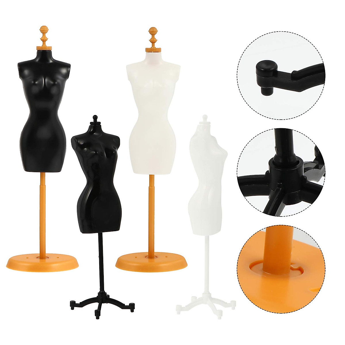 Mini Size Female Mannequin Torso, 4Pcs Mini Doll Dress Form Manikin Body with Base Stand for Sewing Dressmakers Dress Jewelry Display, Black&White, 25x7.5cm/9.82x2.95inch,(Mixed Style,Mini Size) MINI