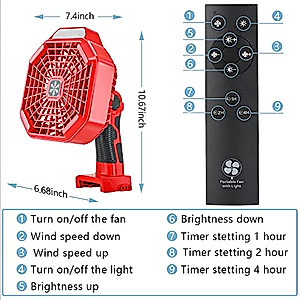 WaxPar 3 in 1 Camping Fan with LED Lantern, USB Portable Cordless Fan Powered by Milwaukee M18 14.4-20V Lithium-ion Battery, 3 Speed Battery Operated Fan Personal Handheld Fan with Remote Table Fan