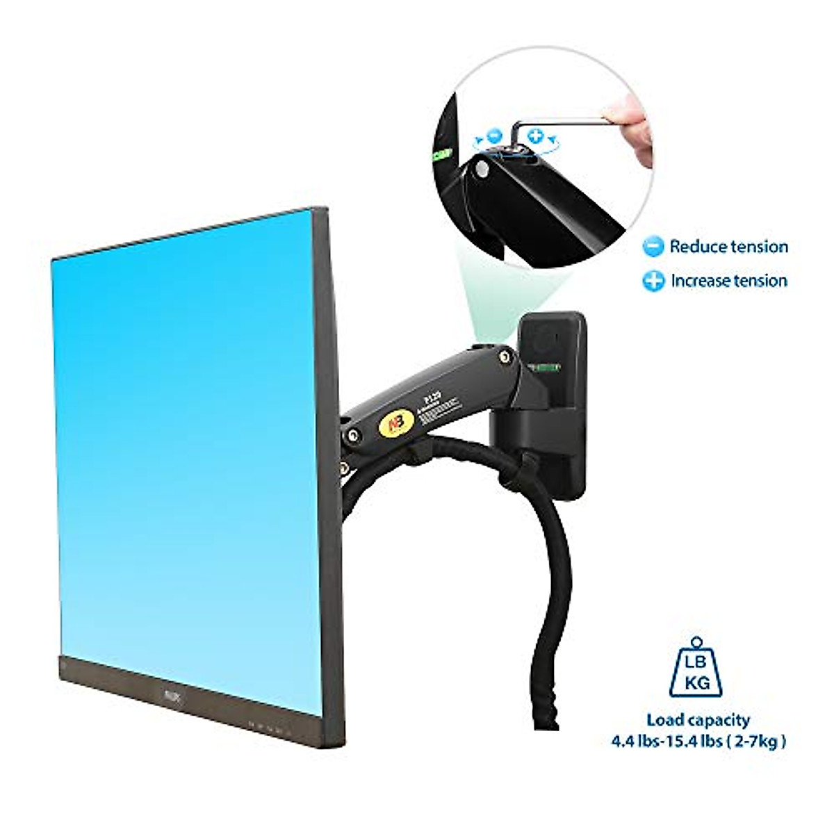 NB North Bayou TV Monitor Wall Mount Bracket Full Motion Articulating Swivel for 17-27 Inch Monitors with Gas Spring (Black Single Extension) F120-B