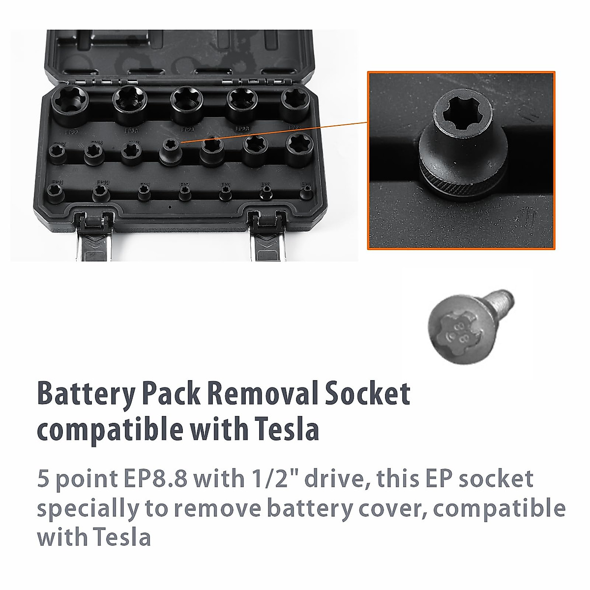 External Torx Plus Socket Set 19 Pc,6 Point EP Socket 1/4 '' EP4-EP8,3/8'' EP10-EP16,1/2'' EP18-EP32,5 Point EP Socket 1/2'' EP8.8 Dr E-Torx Plus set