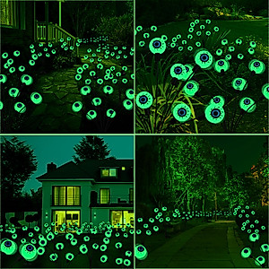 2PACKS 16LED Solar Scary Eyeball Lights Halloween Decor Outdoor, 28" Halloween Solar Powered Firefly Yard Lights Waterproof Outside Swaying Decorations for Garden/Lawn/Party, 2 Modes (Green)